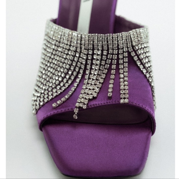 Zara | Shoes | Salenew Zara Satin Sparly Swarovski Heeled Mule Sandals ...